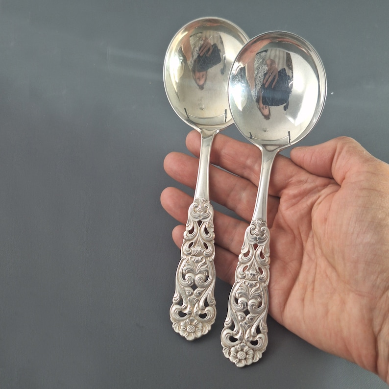 Vintage Nickel Silver Serving Spoons – Swedish Art Nouveau Design, Set ...