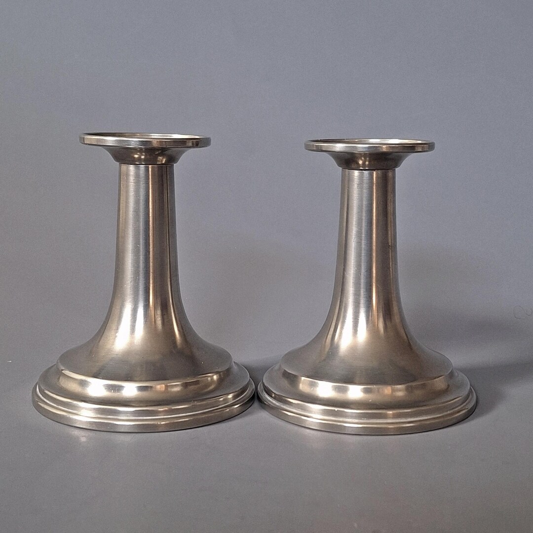 Vintage Ljung Uti Lund Pewter Candlesticks: Scandinavian Modernist ...