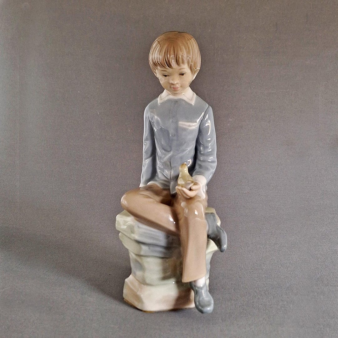 Rare Zaphir Lladró Figurine, Spanish Porcelain Boy With Bird, Handmade ...