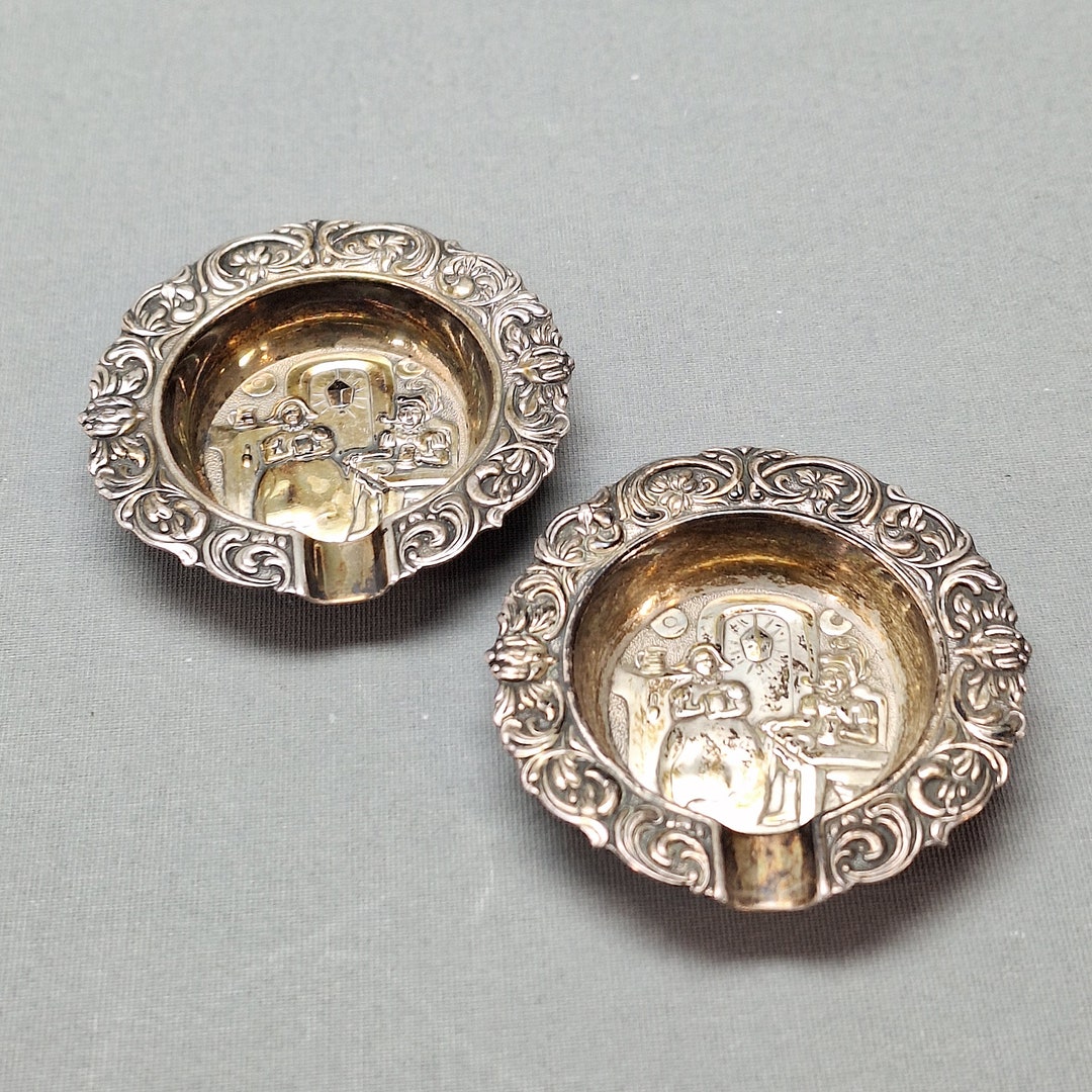 Vintage Pair Prima NS Nils Johan Sweden Ornate Ashtray Silverplate With ...