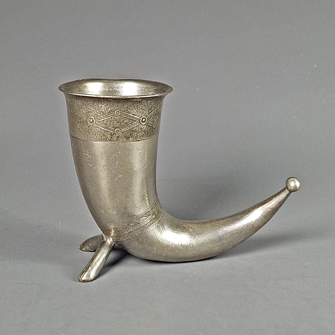 Vintage Norwegian Pewter Drinking Horn, TPB Tinn, Mid-century Norse ...