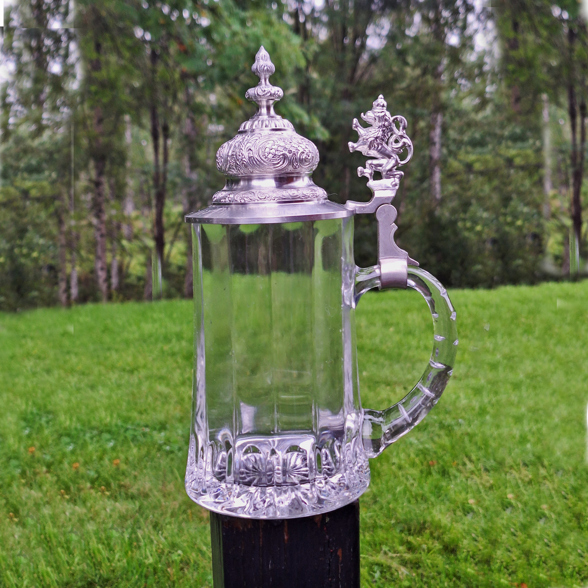 Vintage BMF Germany Cut Crystal and Pewter Beer Stein With Bell Shaped ...