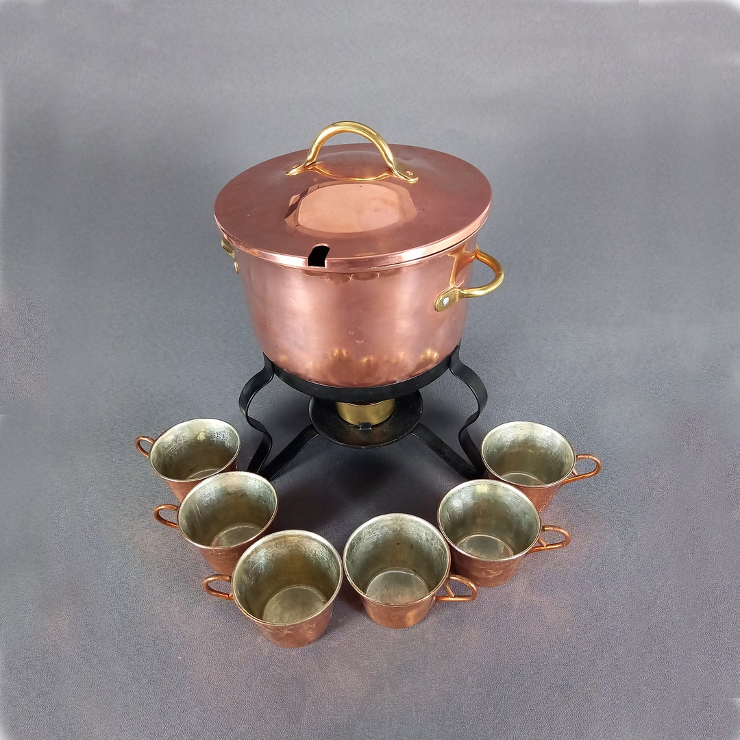 Vintage Nils Johan Sweden Punch Set 6 Copper Mugs & Stand, Food Warmer ...