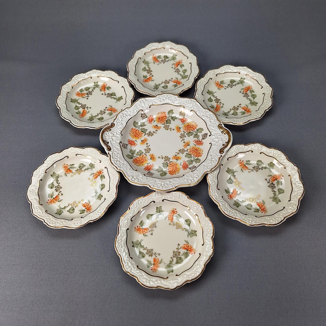 Vintage Weimar Porcelain Dessert Set, Rococo Floral Tableware, Germany ...