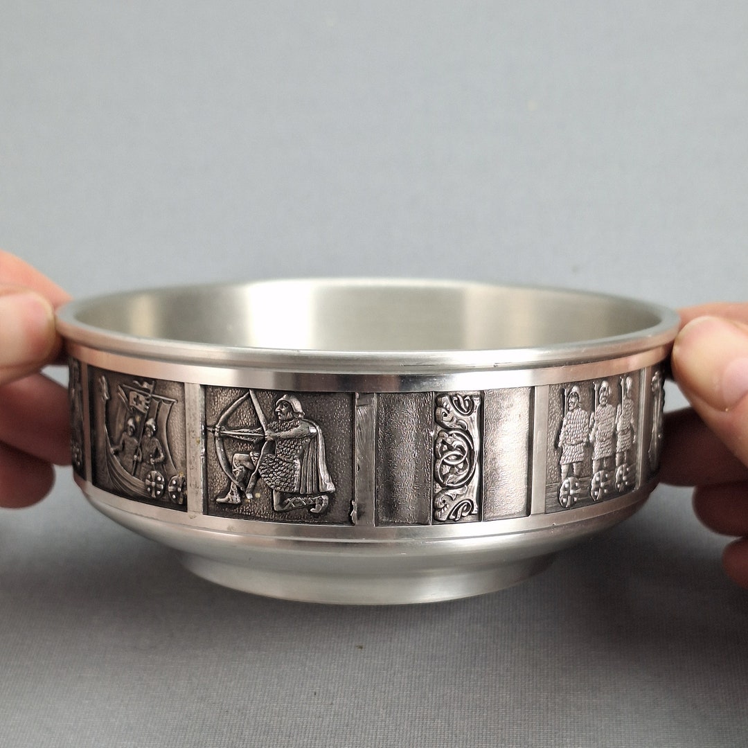 Vintage Konge Tinn Pewter Bowl, Norse Viking Scene, 1970s Norway Decor ...