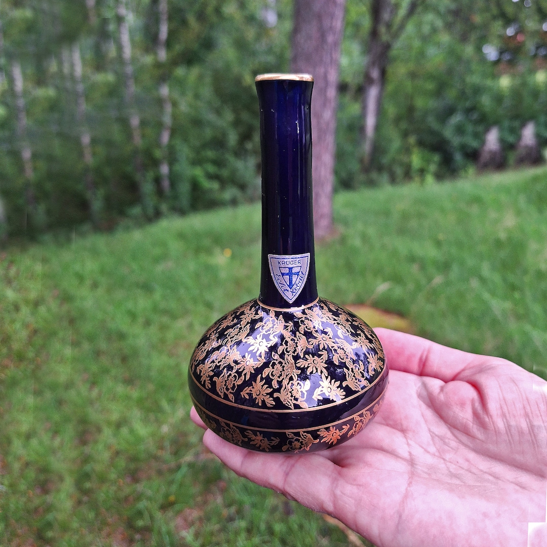 Rare Vintage Cobalt and Gold Vase, Helmut Krüger Porzellan, Mid-20th ...