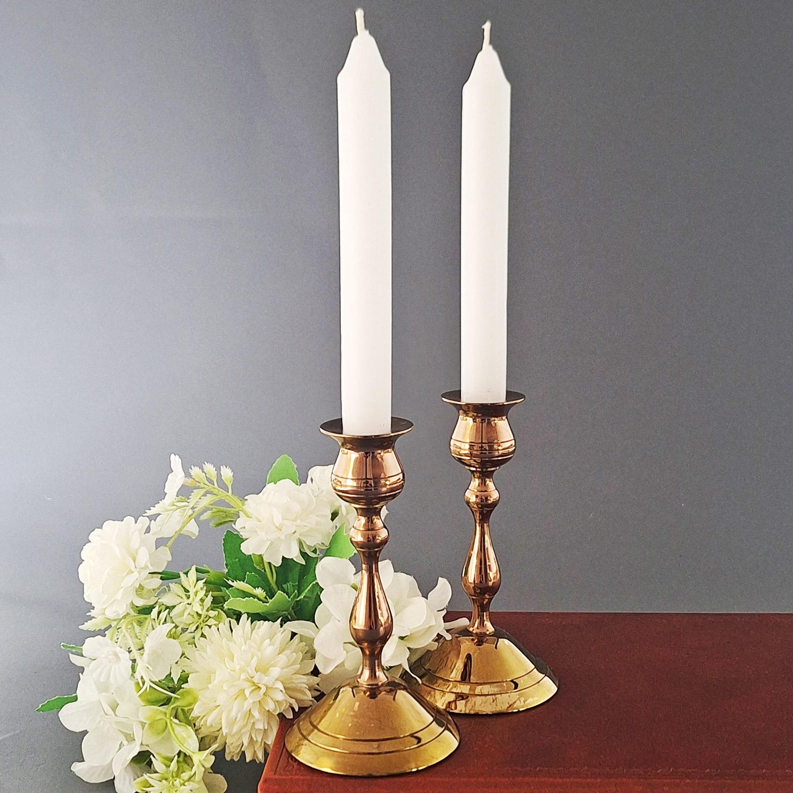 Vintage Brass Candlesticks Pair, Elegant Scandinavian Design ...