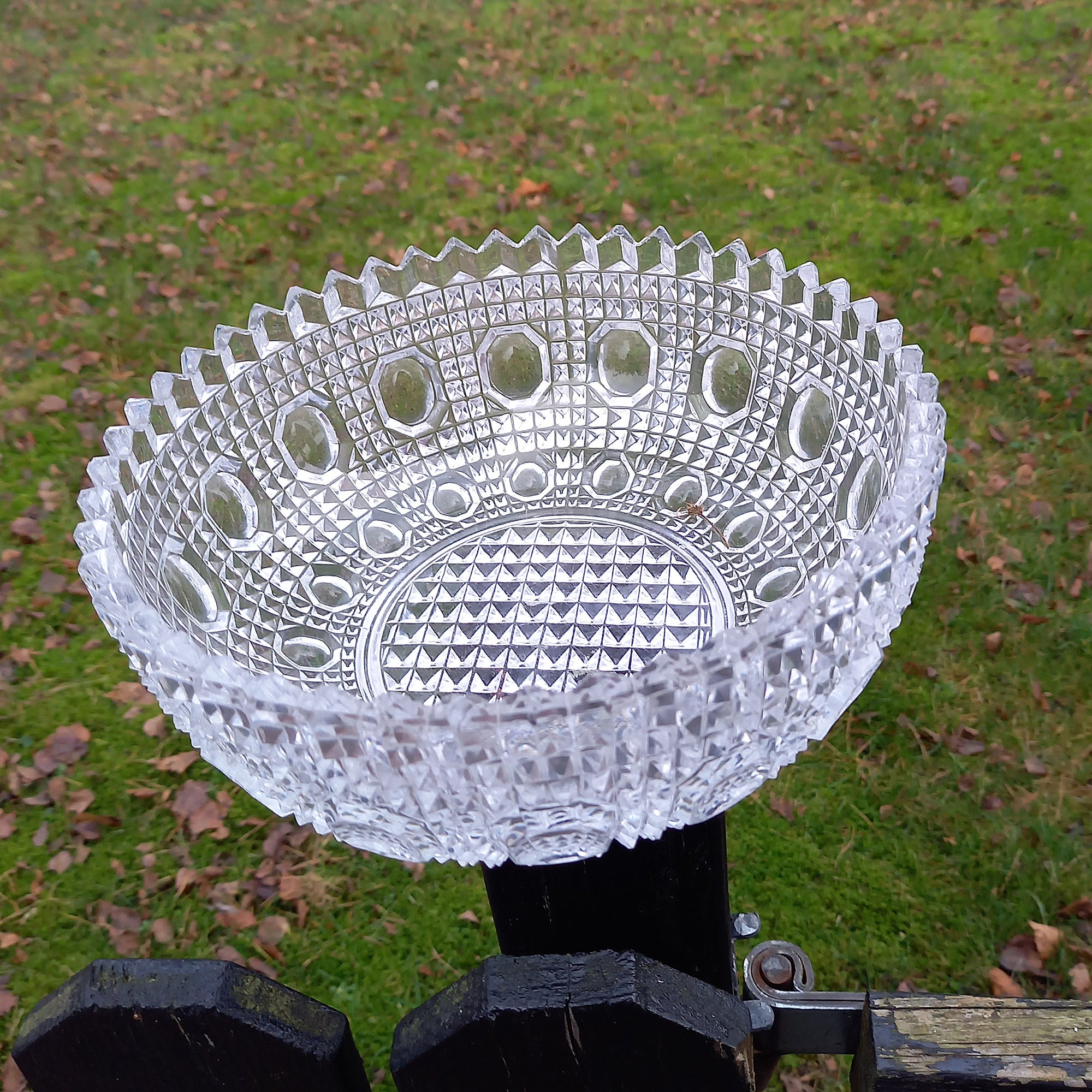 Vintage Cut Crystal Bowlhand Cut Crystal Bowl Crystal Bowlcut Glass Bowl With Scalloped Edges