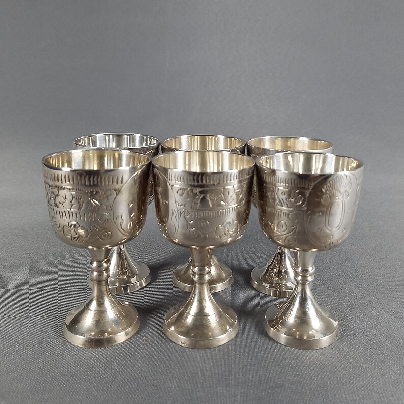 Vintage Silver Plated Goblets Set of 6 With Hand-etched Floral Designs ...