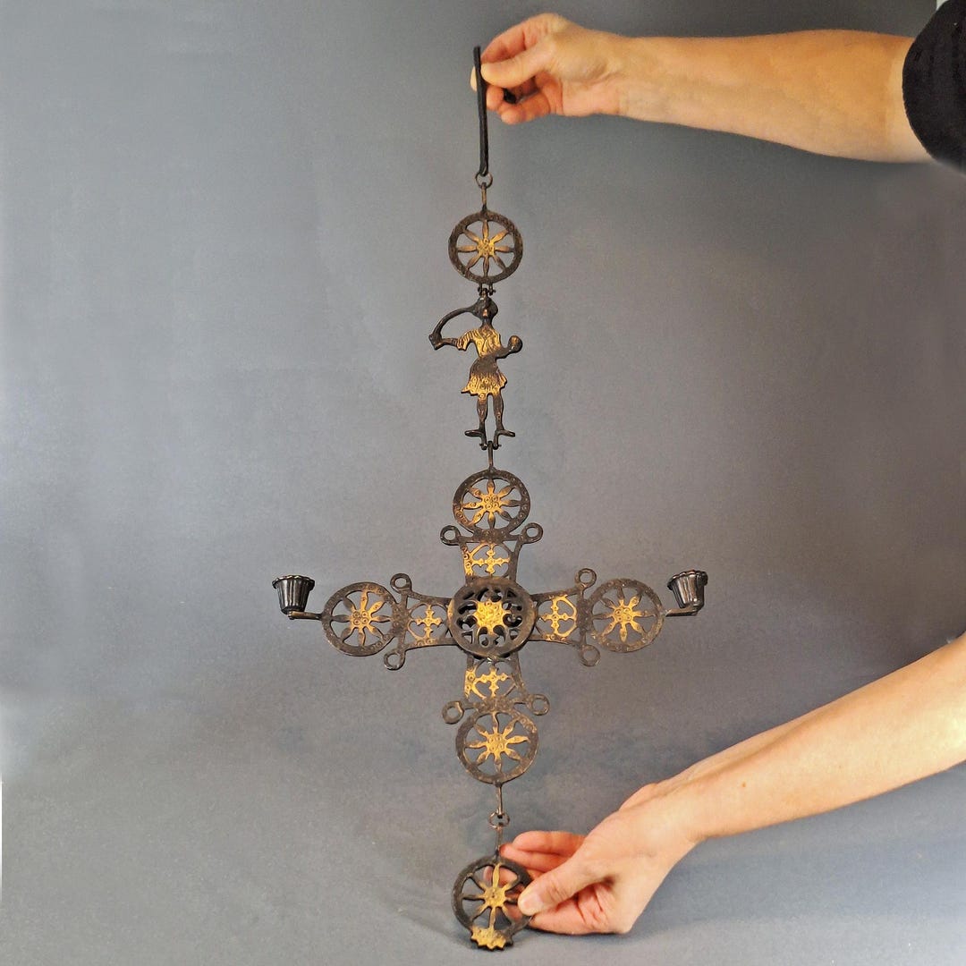 Vintage Byzantine Cross Candle Holder, Greek Patinated Brass Wall ...