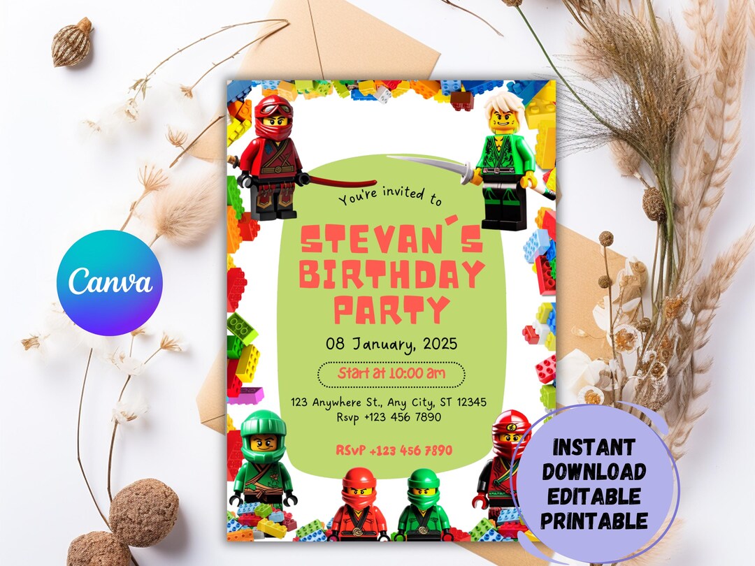 Lego Building Blocks Birthday Invitation, Building Bricks Kids Birthday ...