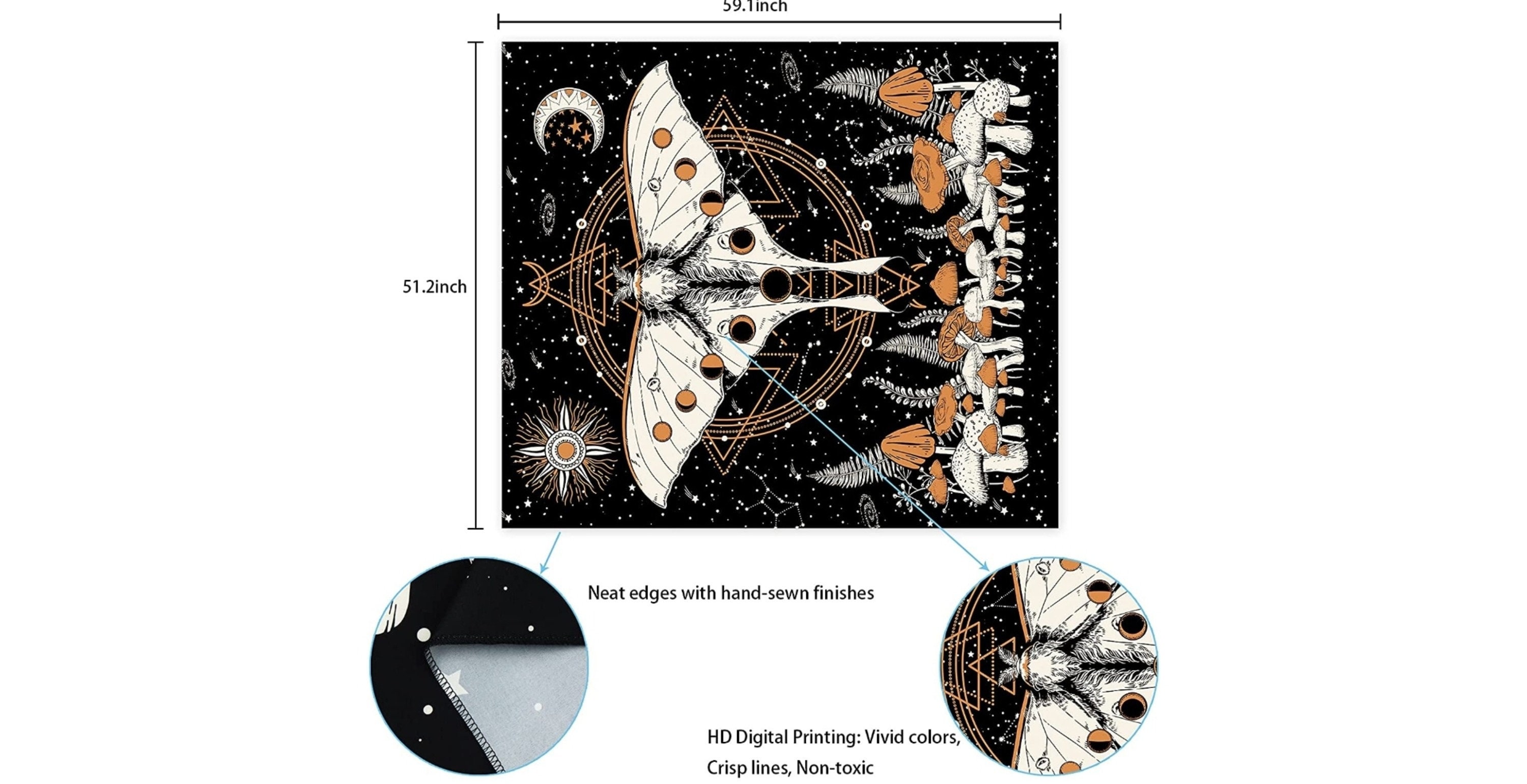 Psychedelic Tapestry Moth Butterfly Tapestry Sun Moon - Etsy