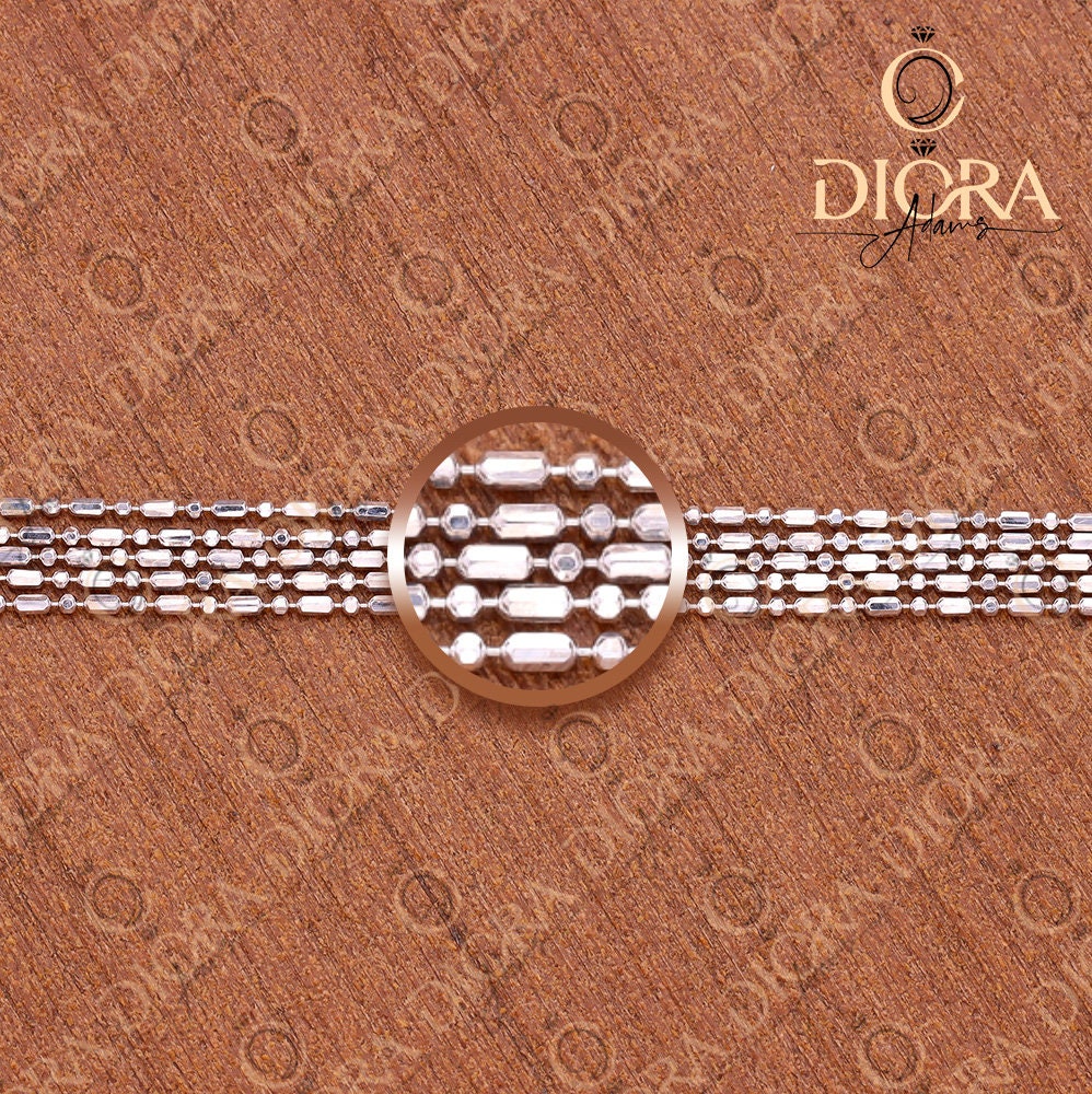 Sterling Silver Multi Strand Bar Bead Chain 50.97mm Italian Chain, Ball ...
