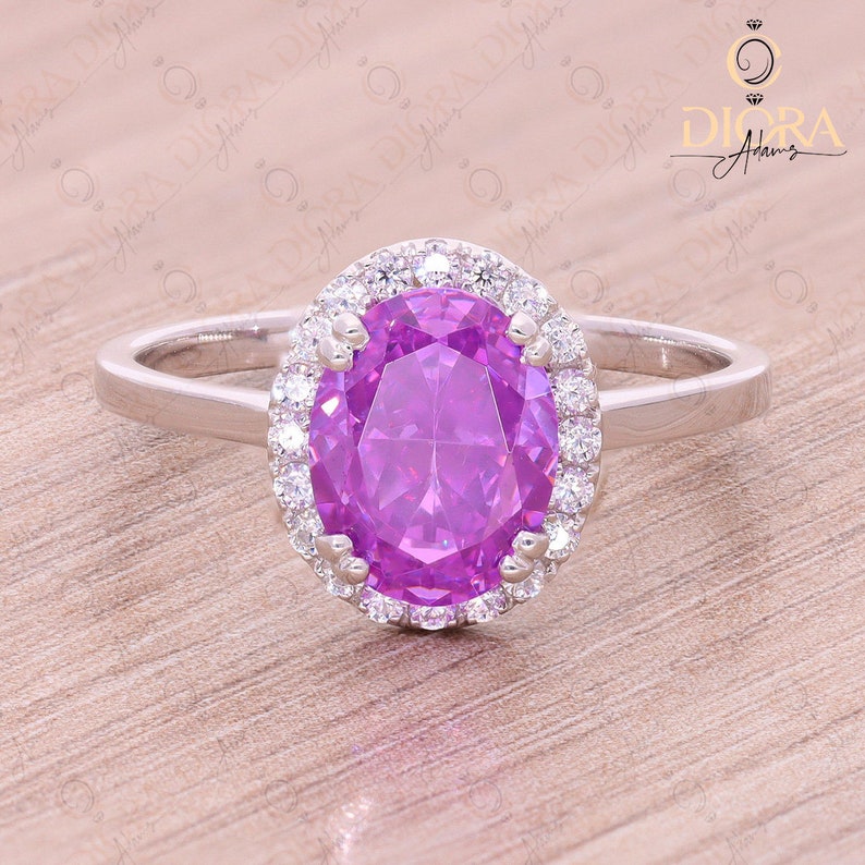 Oval Cut Purple Color Stone 4.07ct 9x7mm Size Halo Engagement - Etsy