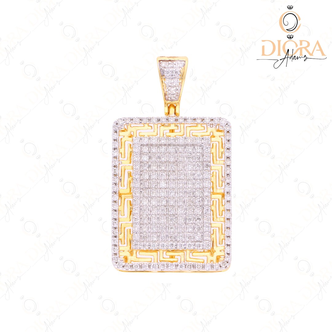 Iced Out Dog Tag Pendant - Hip Hop Solid Gold Frame Necklace - Frame ...