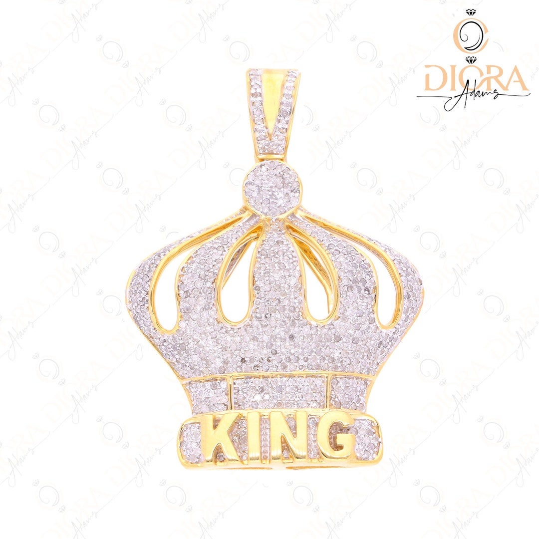King Crown Diamond Pendant • Crown Diamond Necklace • Solid Gold Crown ...
