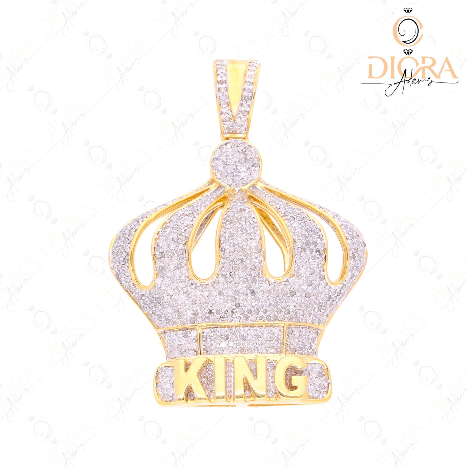 King Crown Diamond Pendant • Crown Diamond Necklace • Solid Gold Crown ...