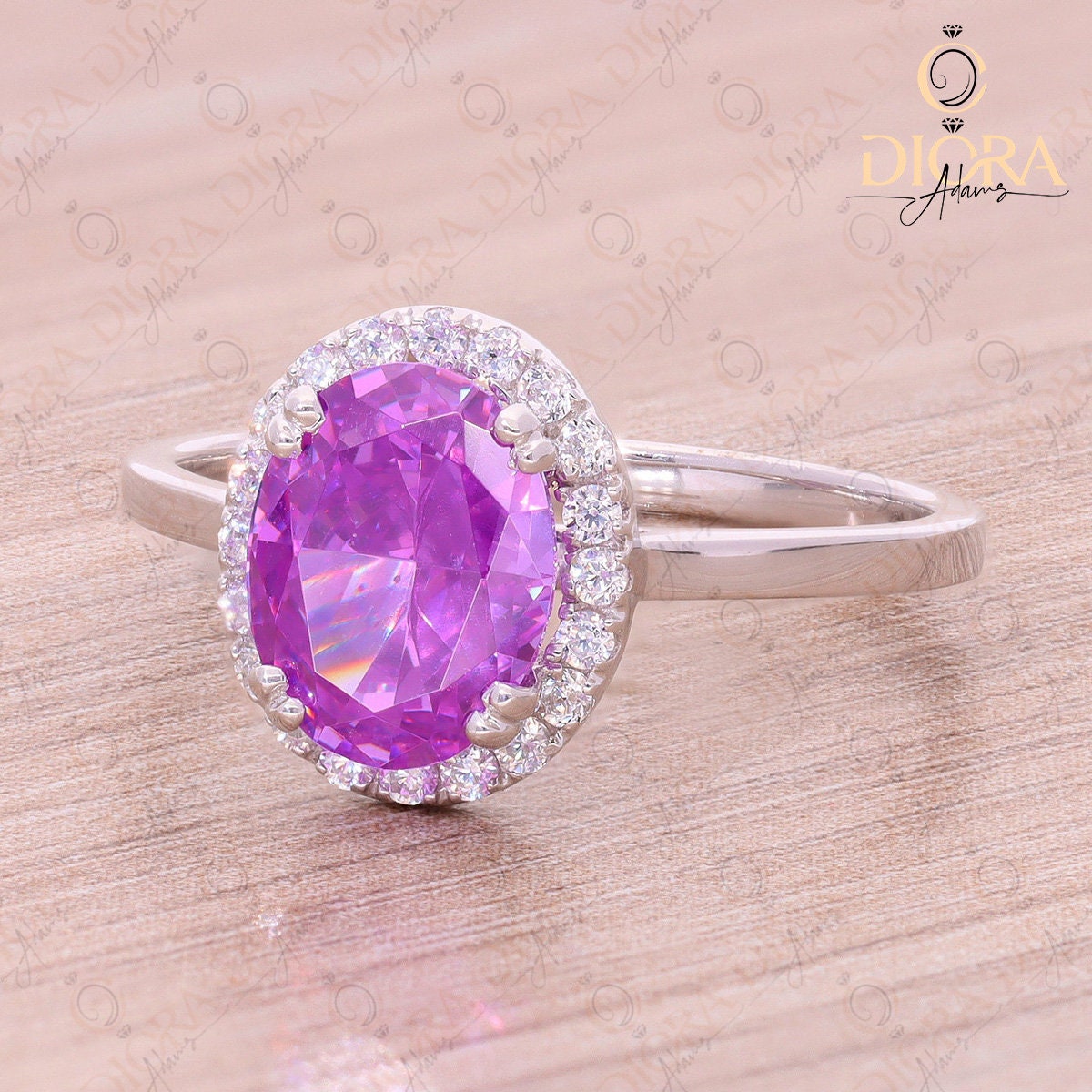 Oval Cut Purple Color Stone 4.07ct 9x7mm Size Halo Engagement & Wedding ...