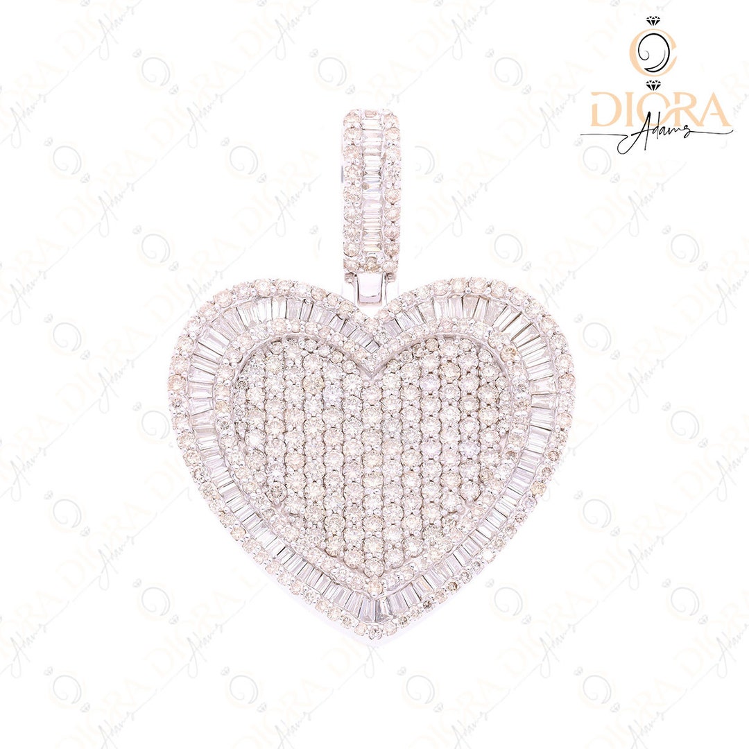 10K White Gold Iced Out Heart Pendant, 3.56cts GH/VVS EGL Lab Certified ...