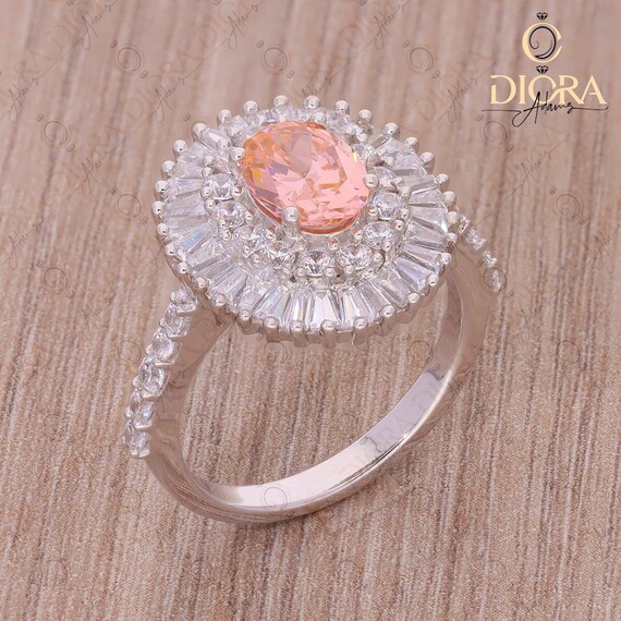 Double Halo Ring Unique Combination of Baguette and Round - Etsy