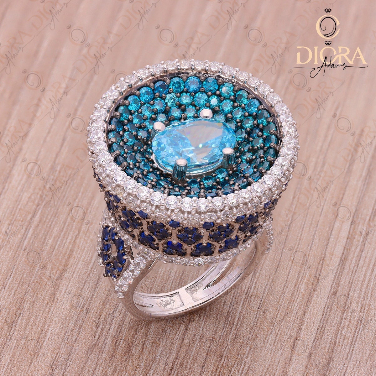Hip-hop Ring 925 Silver Unique Crown Ring Aqua Blue 5.82ct - Etsy