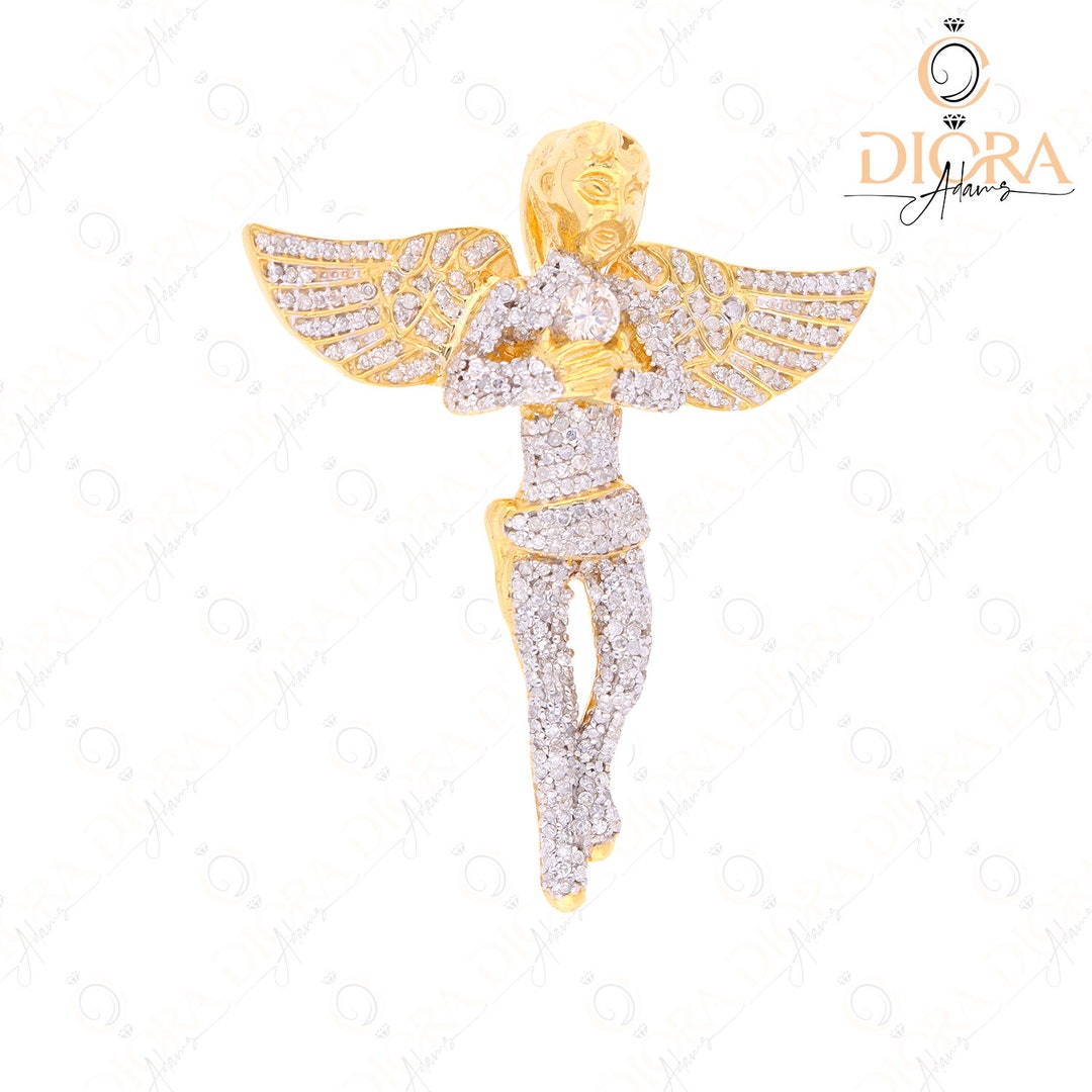 Solid Gold Praying Hand Angel Charm - Real Diamond Pendant - EGL ...