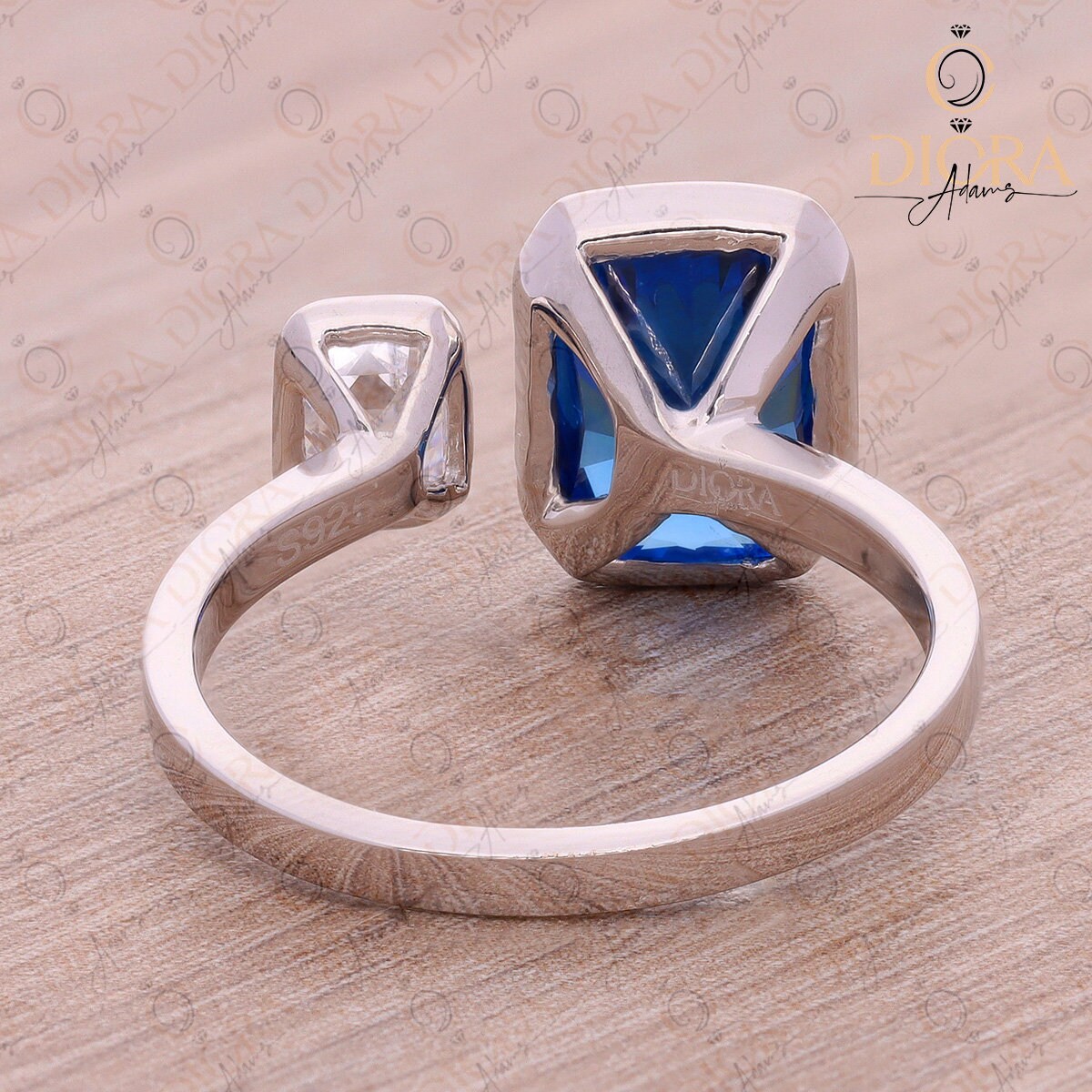 Two Stone Emerald Cut Open Ring Center Stone Royal Blue - Etsy