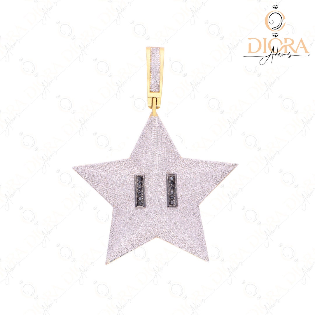 Mario Star Solid 10K Gold Natural Diamond Studded Pendant - EGL ...