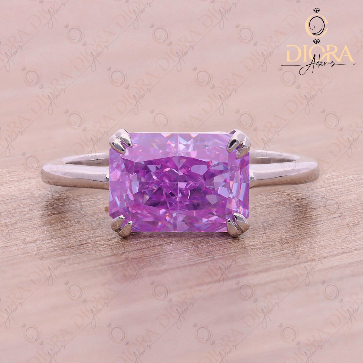 Pink Purple Emerald Cut 10x7mm Solitaire Ring 5.32ct Weight, 4 Prong ...