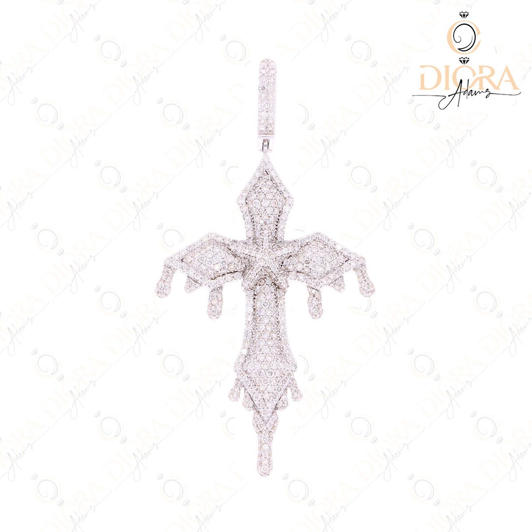 Sparkling Natural Diamond Solid Gold Dripping Cross Pendant Iced Out ...