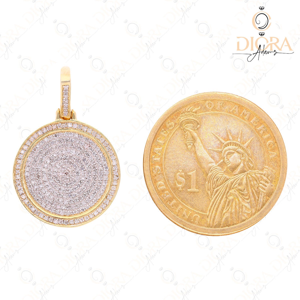 Iced Diamond Medallion Pendant – 10k/14k Gold Hip Hop Circle - Etsy