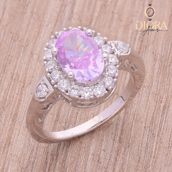 Oval Cut Light Purplish Pink Stone 4.79ct Size 10x7mm Halo - Etsy