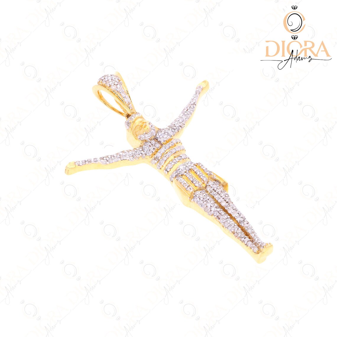 Crucifix Christ Necklace, 10K Gold Holy Jesus Pendant, 0.43cts EGL Lab ...