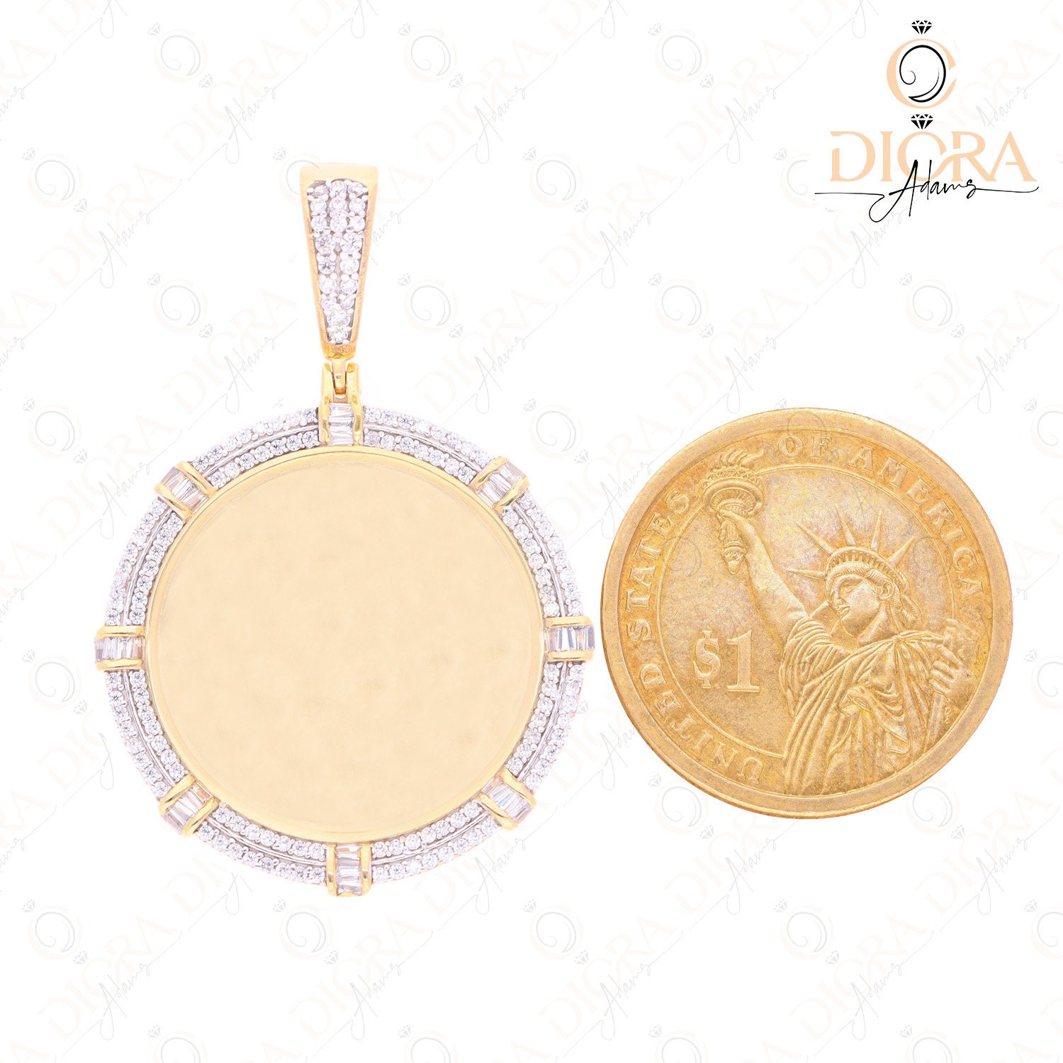 Memory Frame Pendant S925 Yellow Gold Plated - 2.22cts Simulated ...