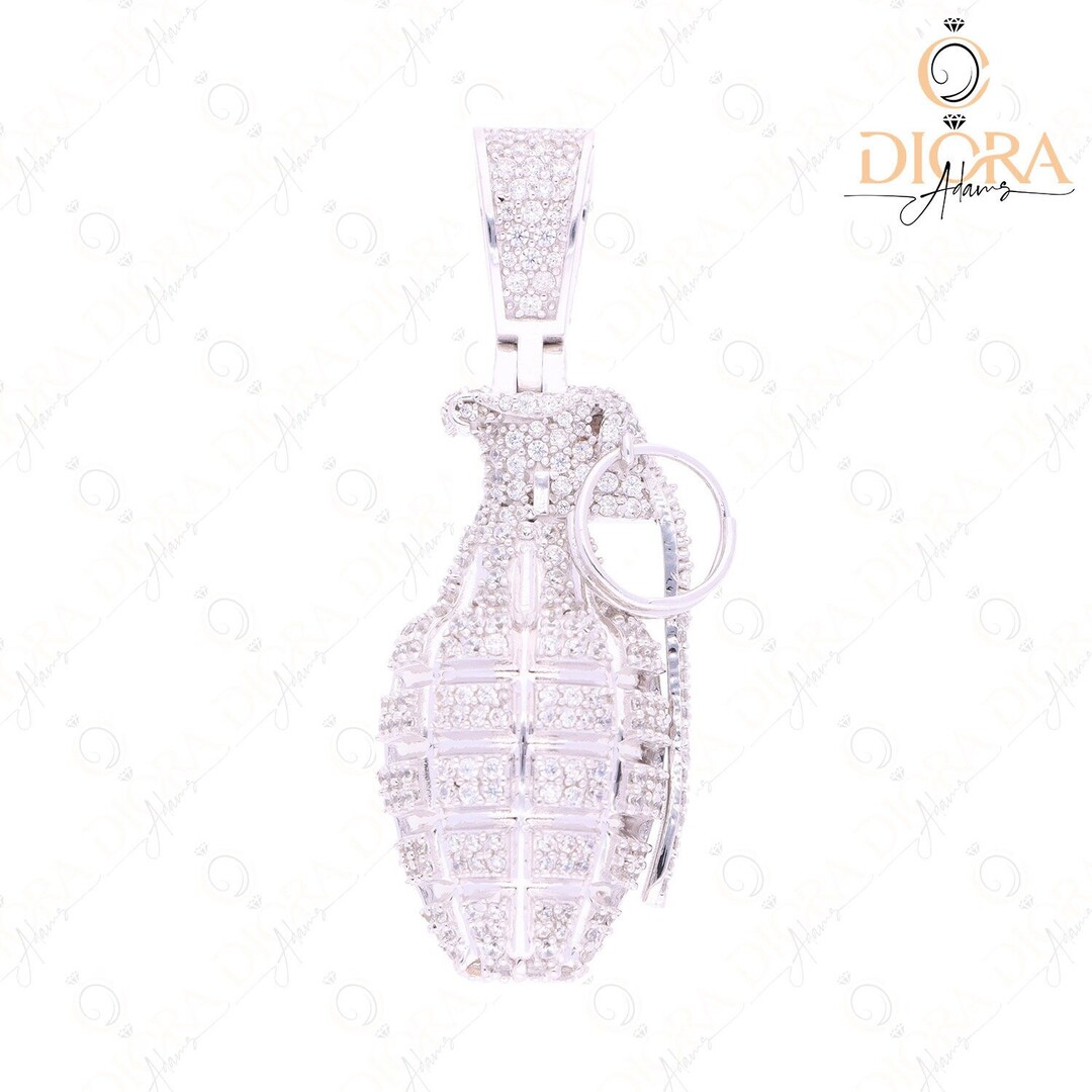 Sterling S925 Grenade Pendant • 4.26cts Diamond • White Gold Plated ...