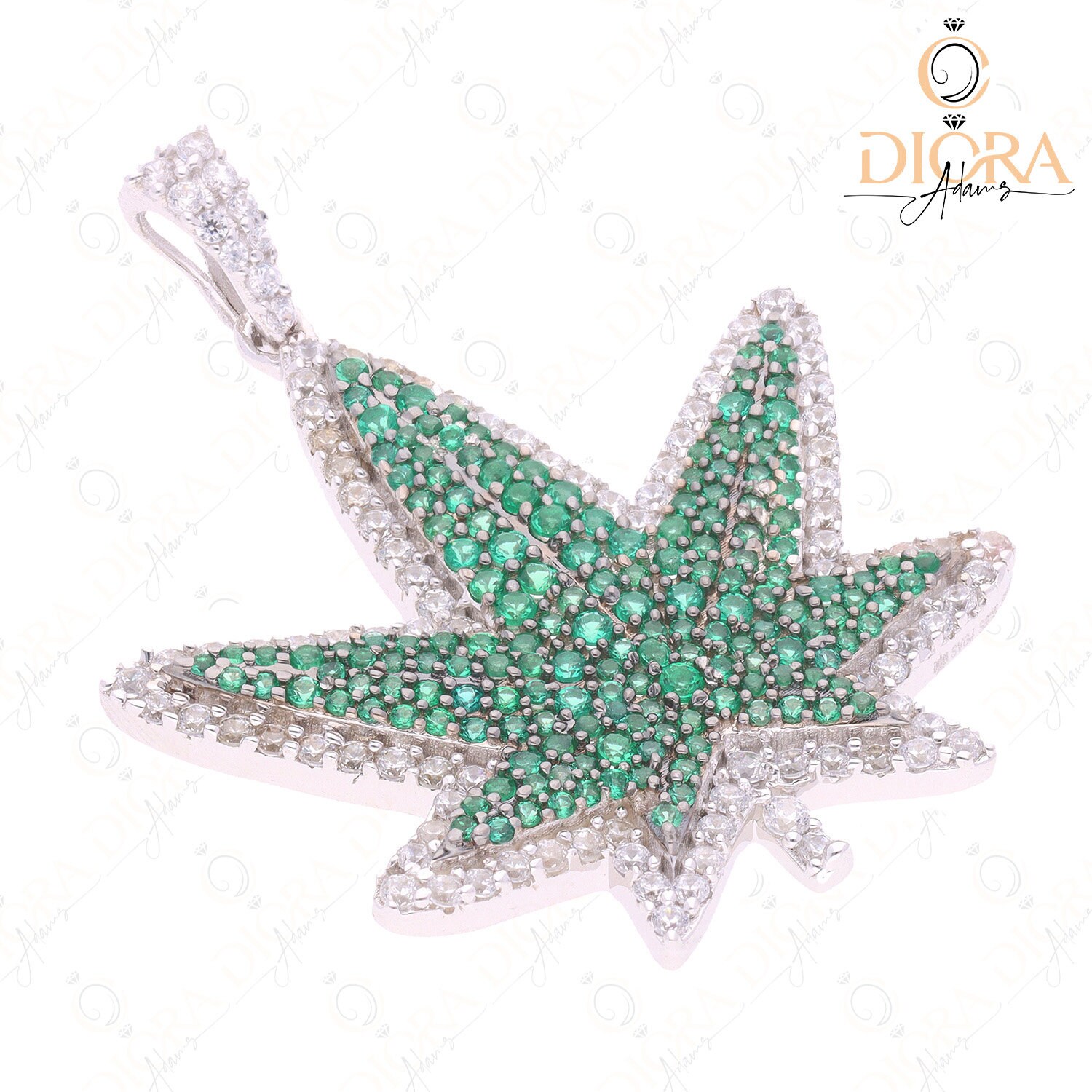 Sterling Silver Green Leaf Pendant Iced Out Marijuana - Etsy