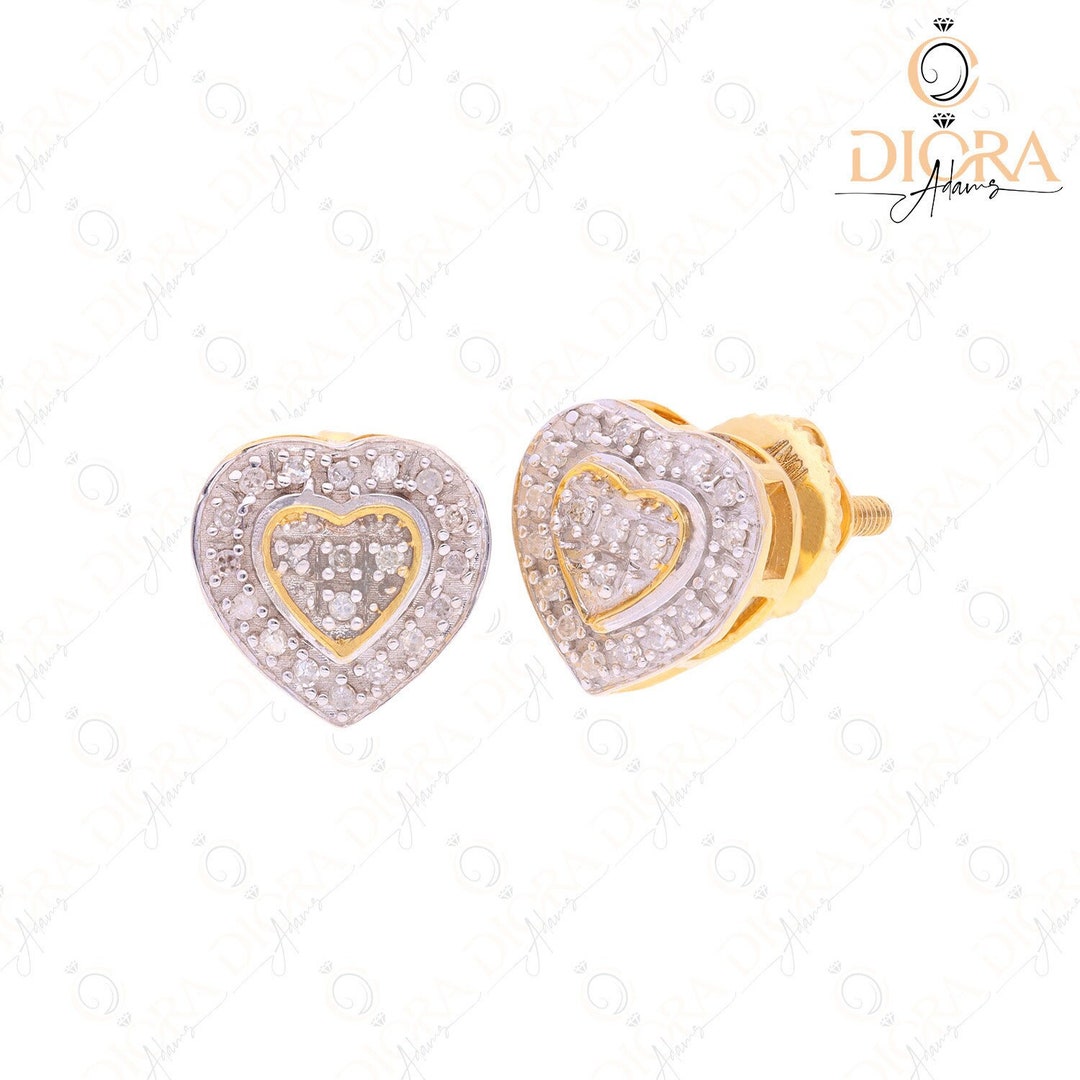 Heart Shape Earring 10K Solid Gold Heart Earring Heart Stud 0.10ct Real ...