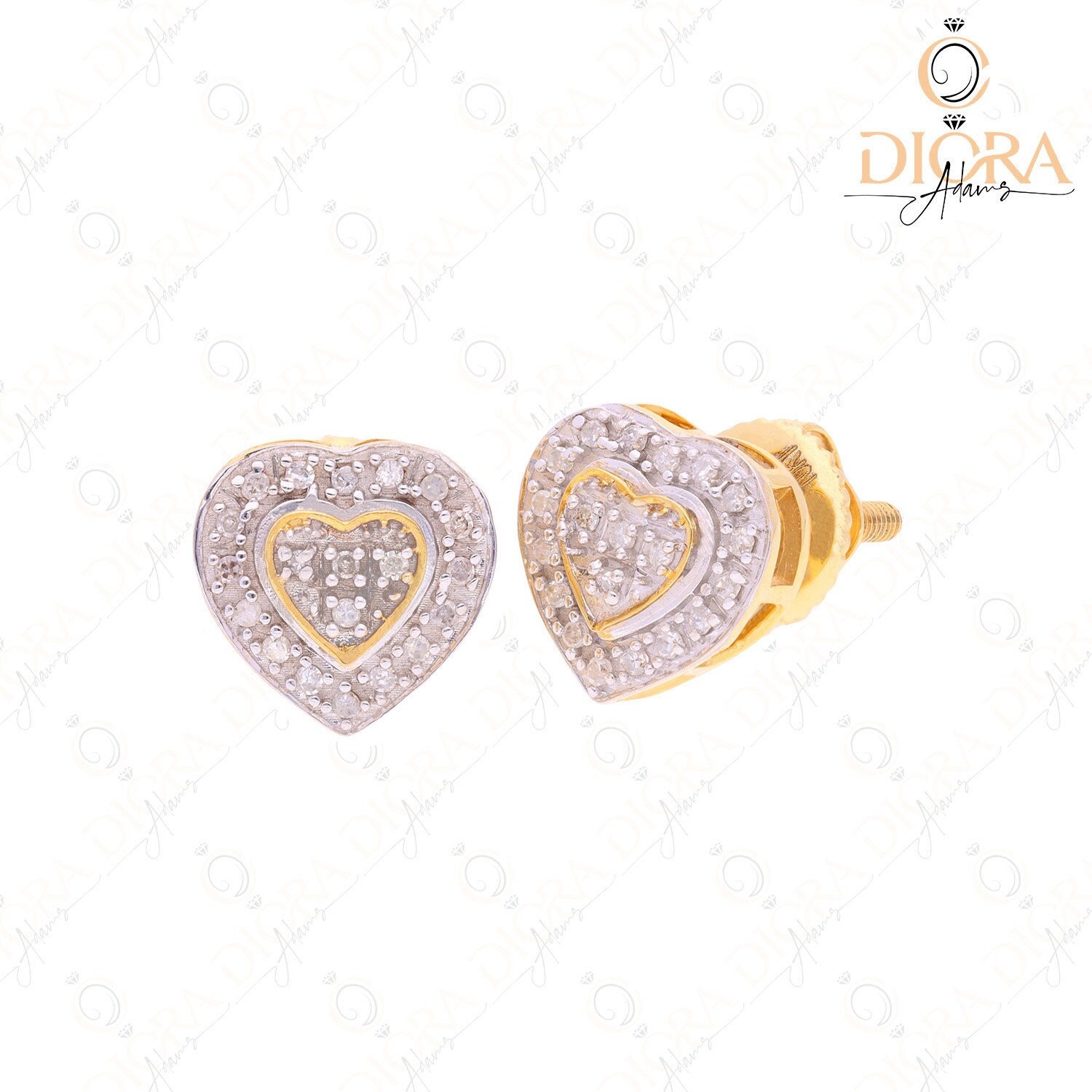 Heart Shape Earring 10K Solid Gold Heart Earring Heart Stud 0.10ct Real ...