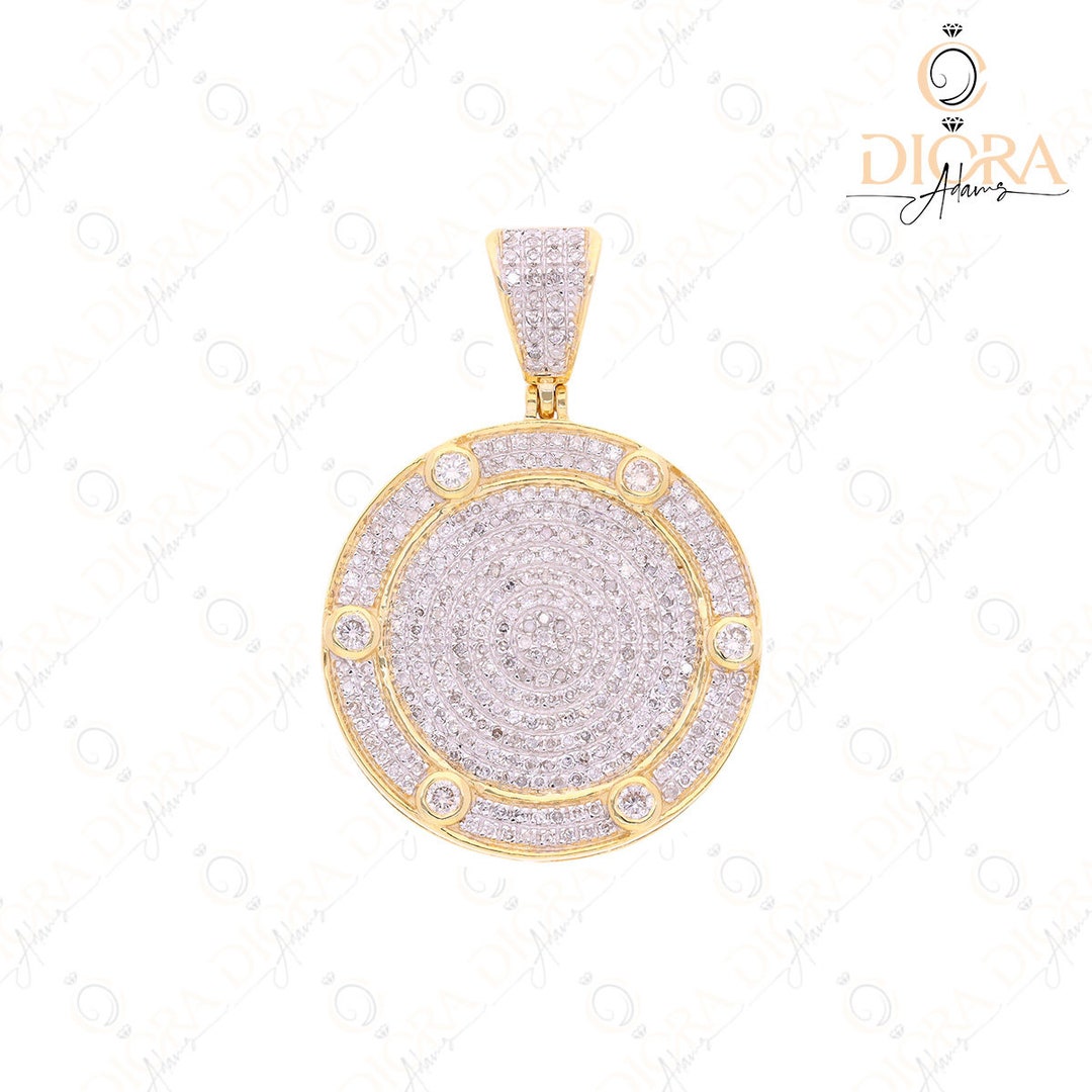 Solid Gold Round Medallion Pendant - Iced Out Blinged Necklace - EGL ...