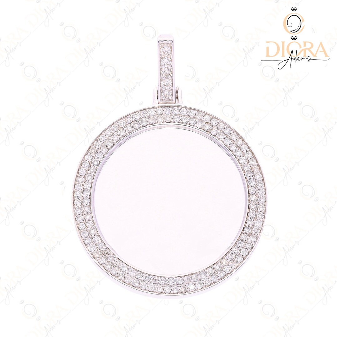10kt White Gold, Round Medallion Picture Frame Pendant, Memory Frame ...