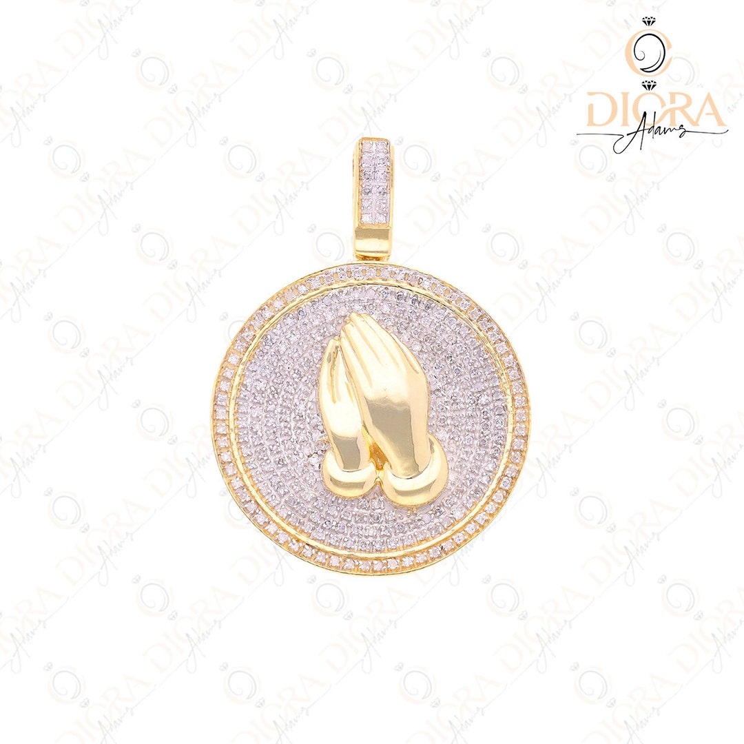 Solid Gold Praying Hand Diamond Pendant – EGL Certified Real Diamond ...