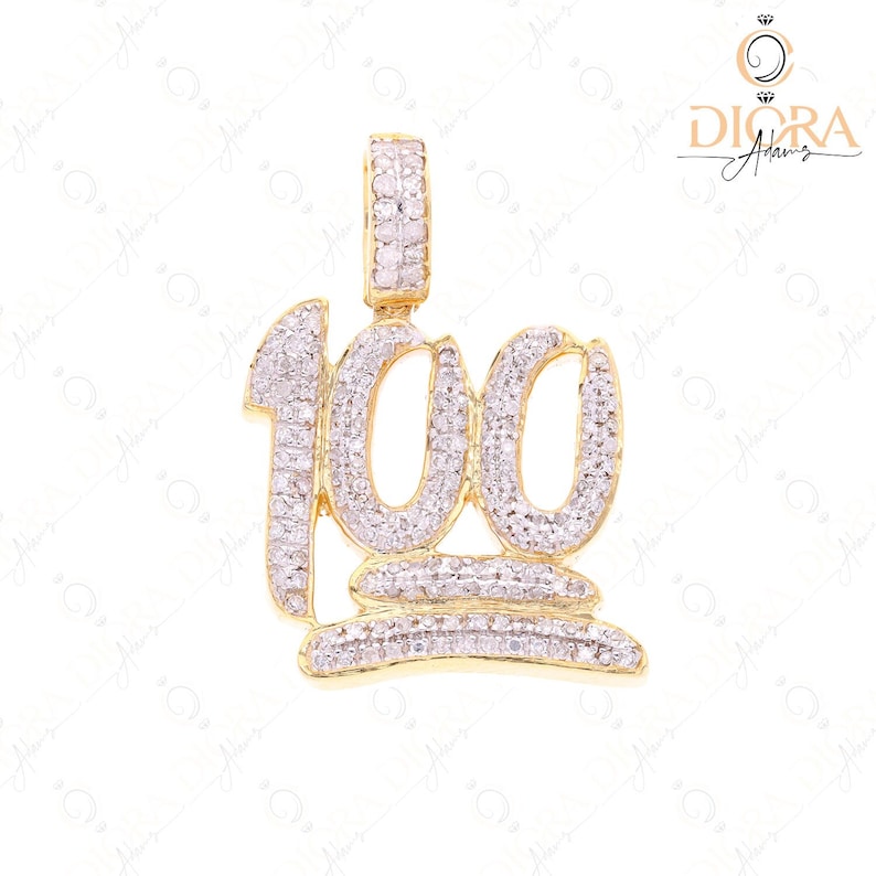 10kt Gold Iced Out One Hundred '100' Pendent 100 Emoji Diamond Necklace ...