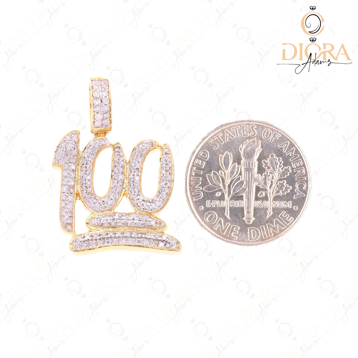10kt Gold Iced Out One Hundred '100' Pendent 100 Emoji Diamond Necklace ...