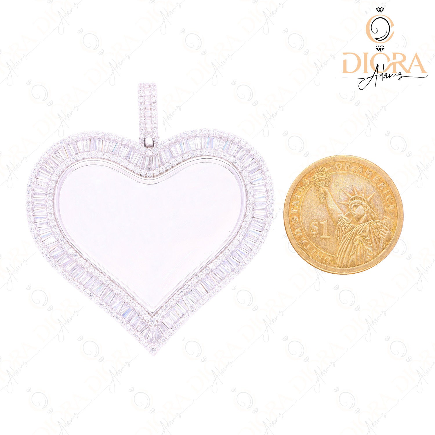 S925 Heart Frame Hip Hop Pendant White Gold Plated Heart - Etsy