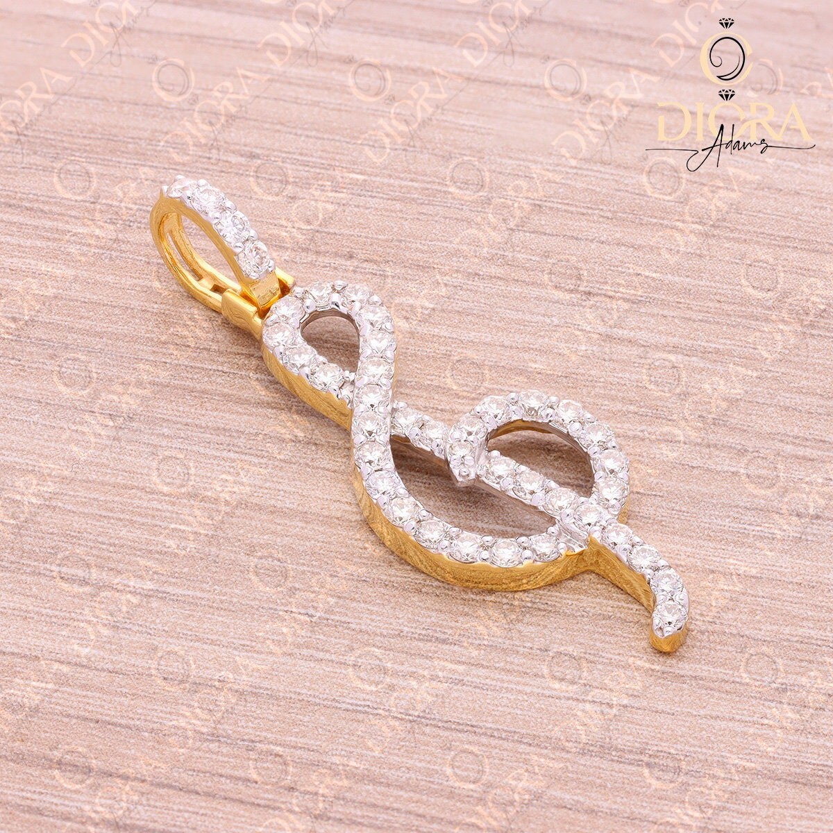 10kt Gold Diamond Music Note Pendant Yellow Gold Treble Clef - Etsy