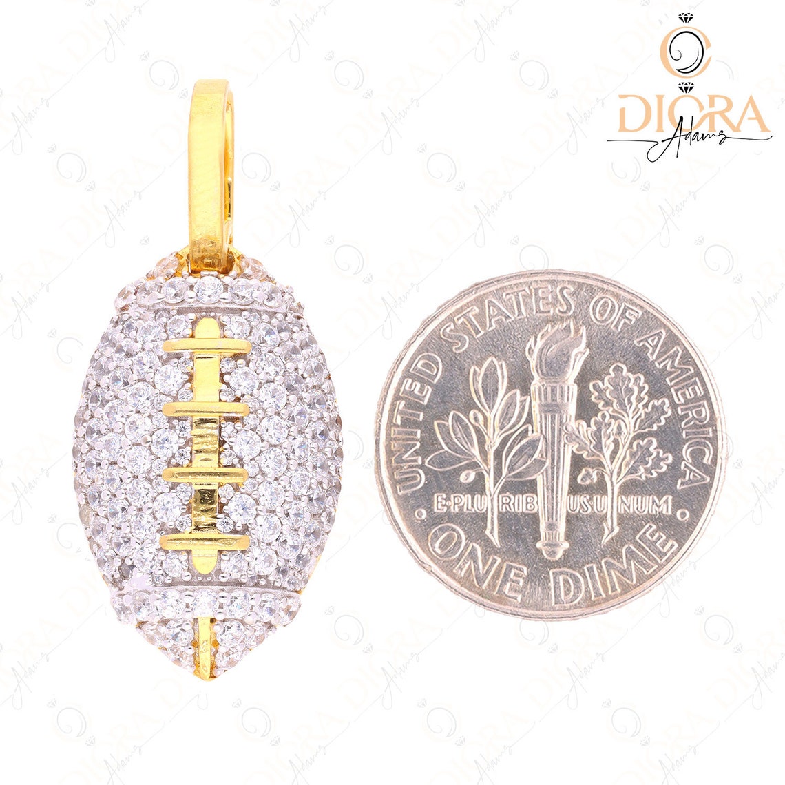 Silver Yellow Gold Plated Rugby Ball Pendant 2.53 Cts Simulated Diamond ...