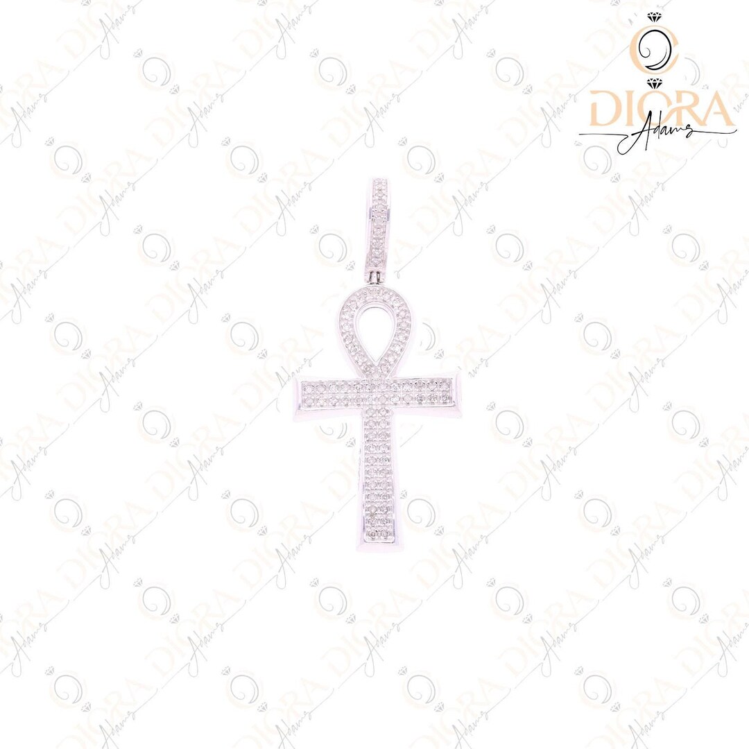 Solid Gold Ankh Cross Pendant- Natural Diamond Studded Jesus Cross ...