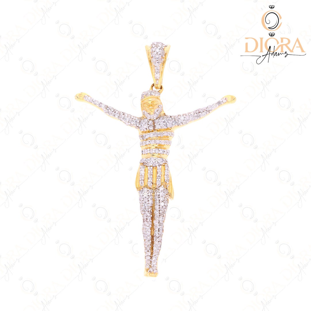 Crucifix Christ Necklace, 10K Gold Holy Jesus Pendant, 0.43cts EGL Lab ...