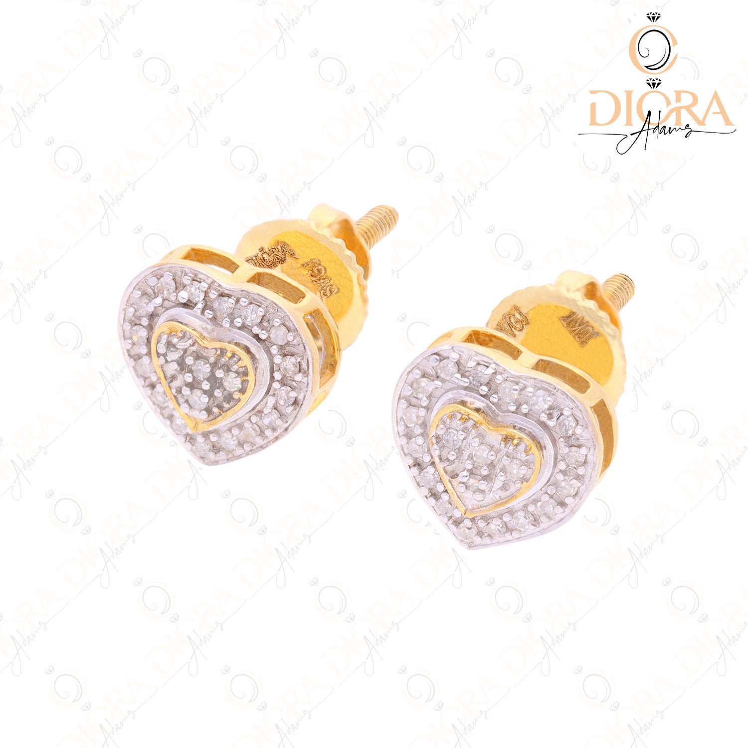 Heart Shape Earring 10K Solid Gold Heart Earring Heart Stud 0.10ct Real ...