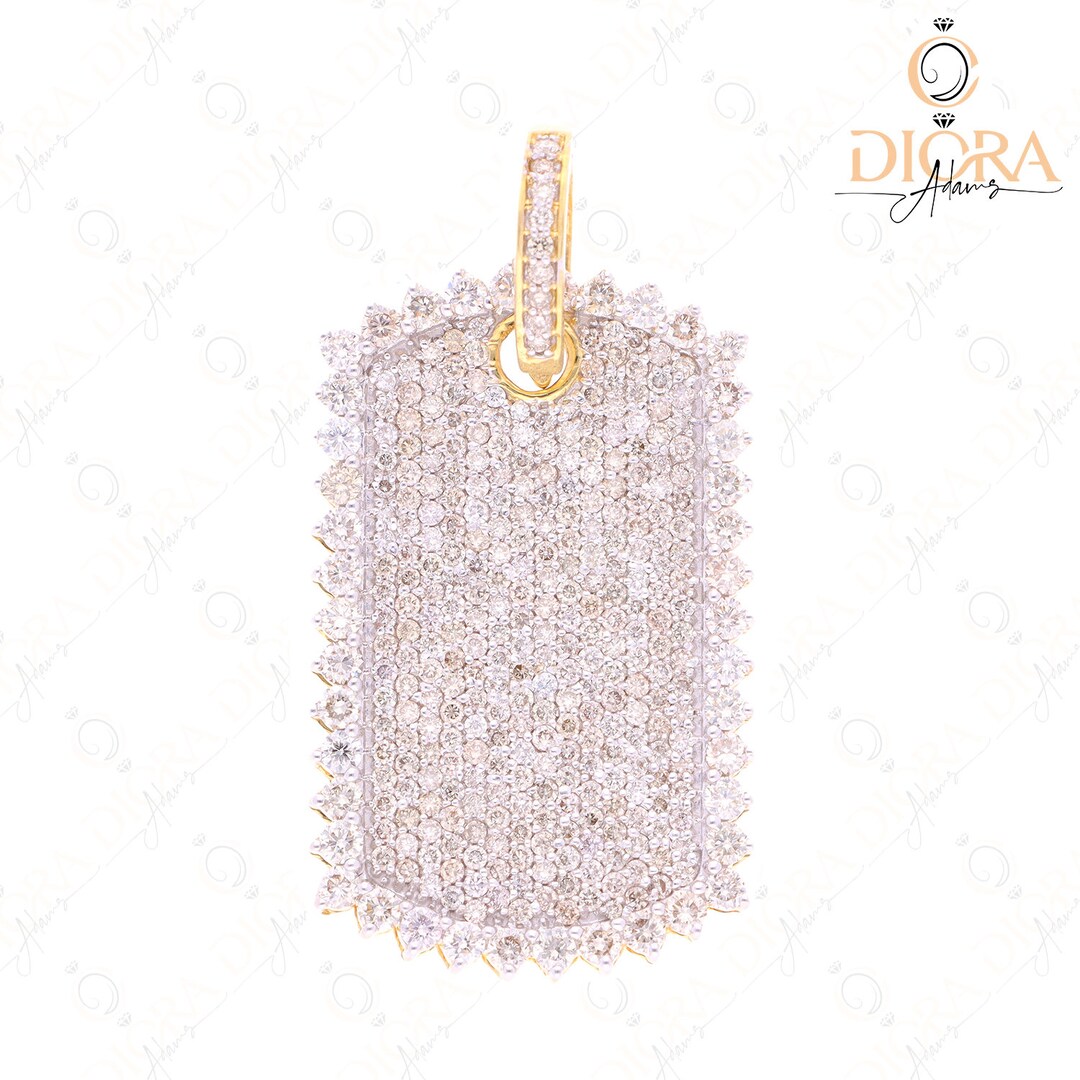 10kt Solid Gold Dog Tag Necklace, Iced Out Pave Dog Tag Medallion ...